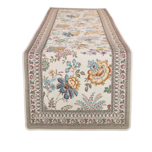 Garance Flowers Yellow Blue French Jacquard Table Runner – Marie Celine USA